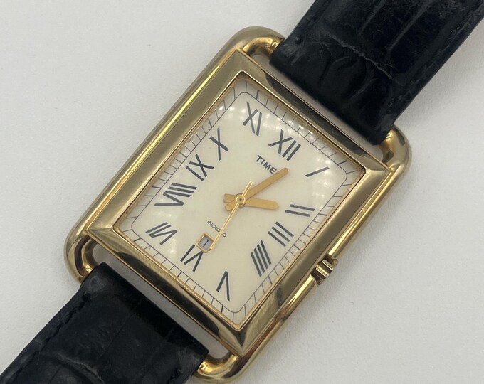2000s Timex Indiglo Gold Art Deco Tank White Roman Dial - Etsy