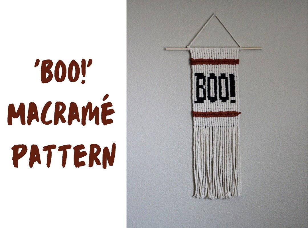 Boho Halloween Wall Decor, Boo Macrame Wall Hanging, DIY Macrame PDF ...