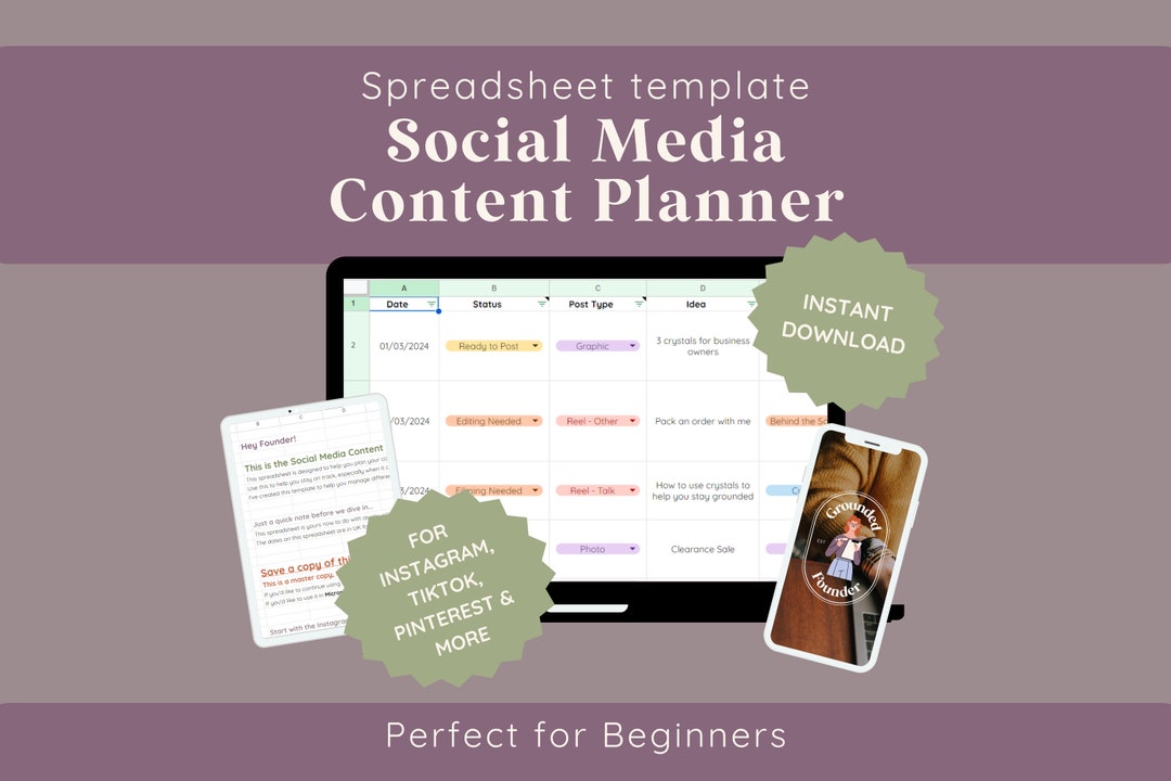 Social Media Content Planner Spreadsheet Template | Content Calendar ...
