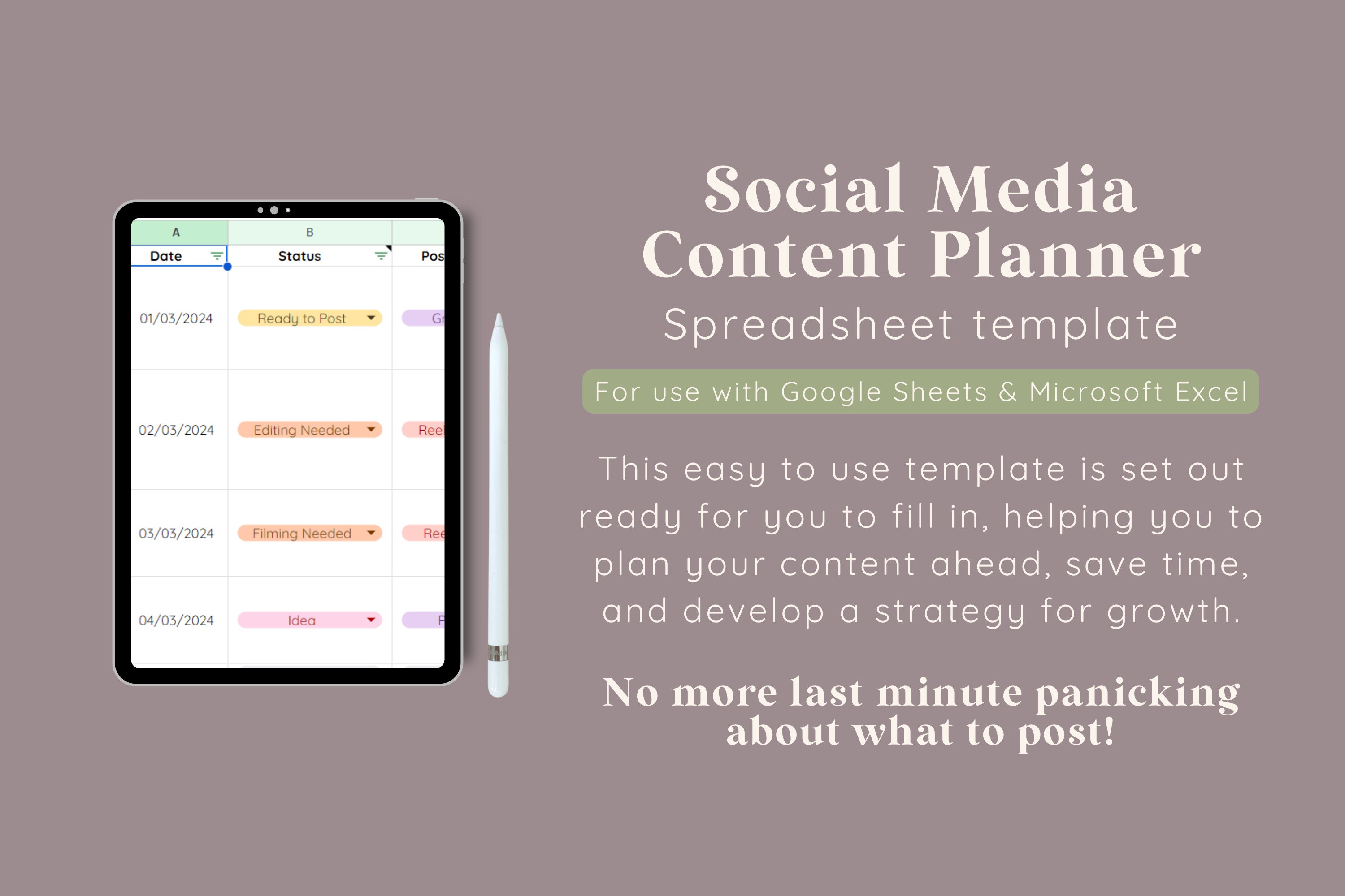 Social Media Content Planner Spreadsheet Template | Content Calendar ...