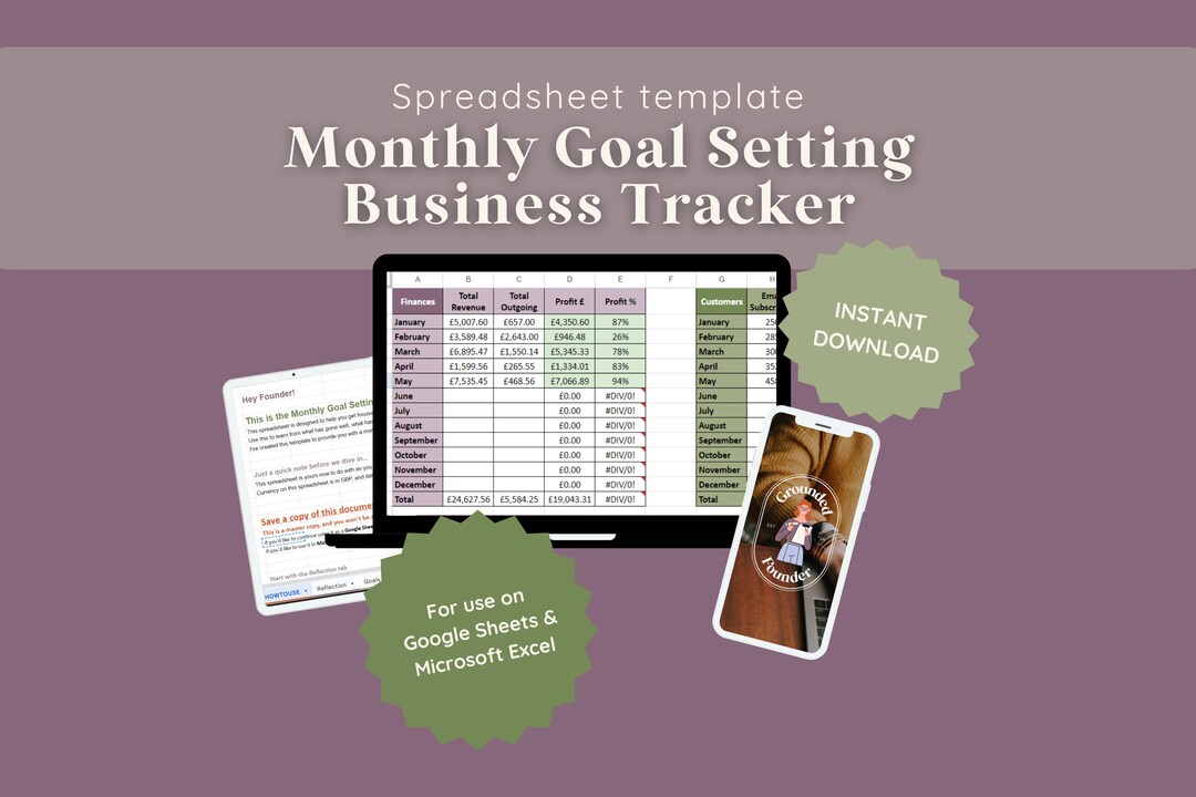Monthly Goal Setting Business Tracker Spreadsheet Template Google ...