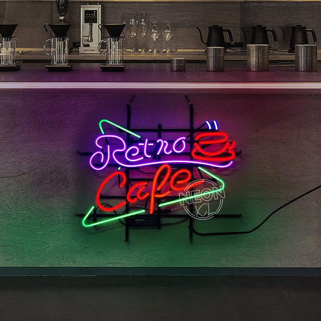 Retro Cafe Coffee Business Logo Sign Handmade Real Glass Neon Sign ...