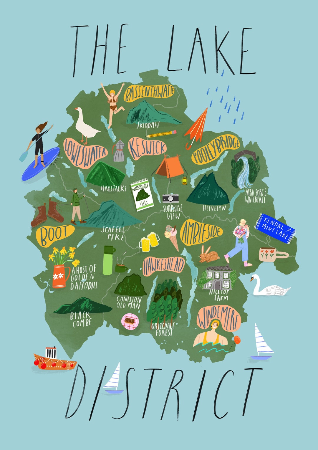 Illustrated Map of the Lake District - Etsy