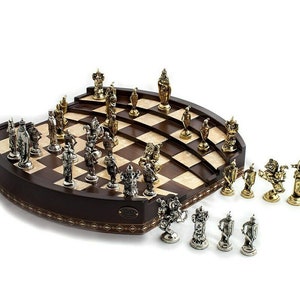 3 Dimension Chess Board Walnut Big Size Metal Figured - Etsy