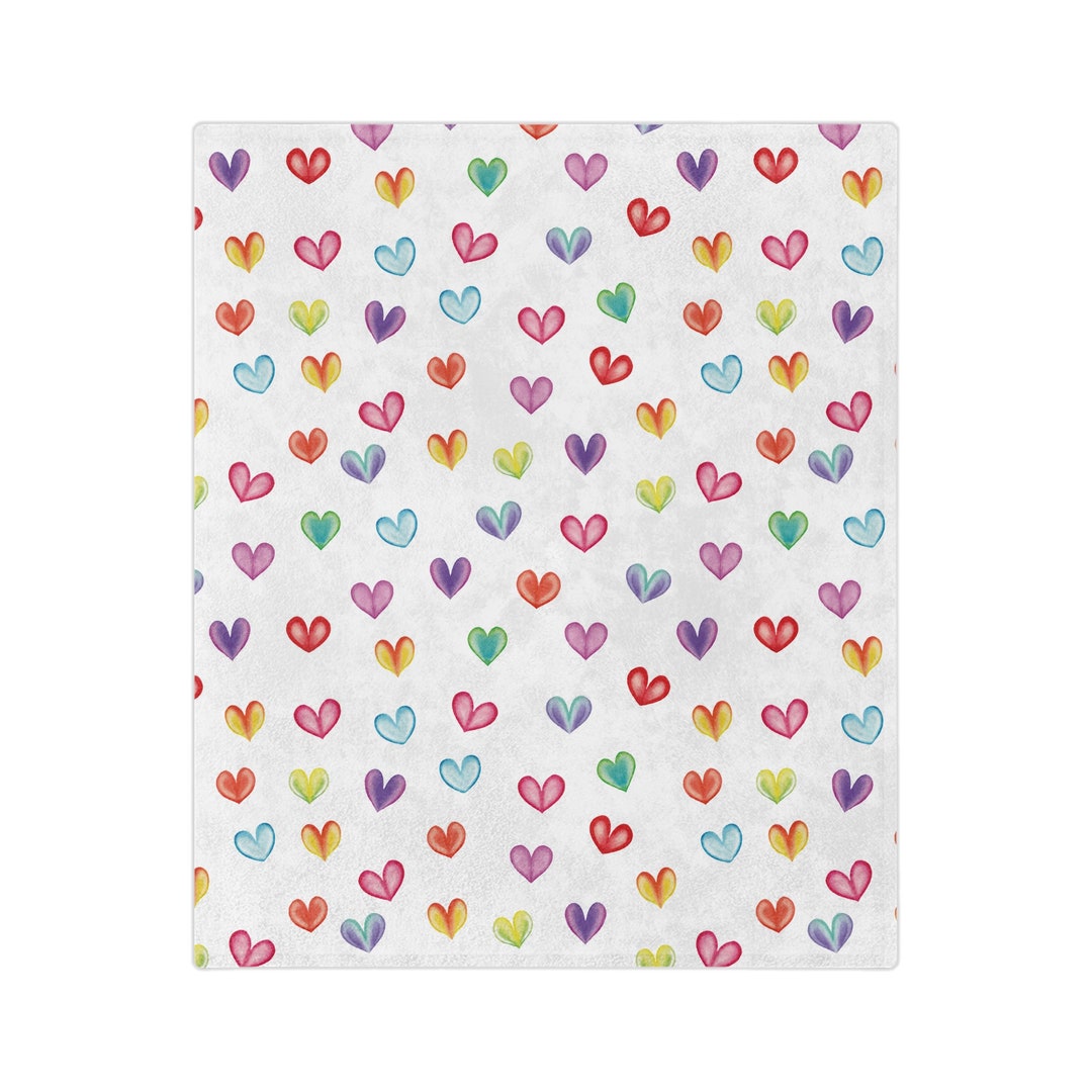 Heart Minky Blanket, Kids Nursery Velveteen Blanket, Colorful Heart ...