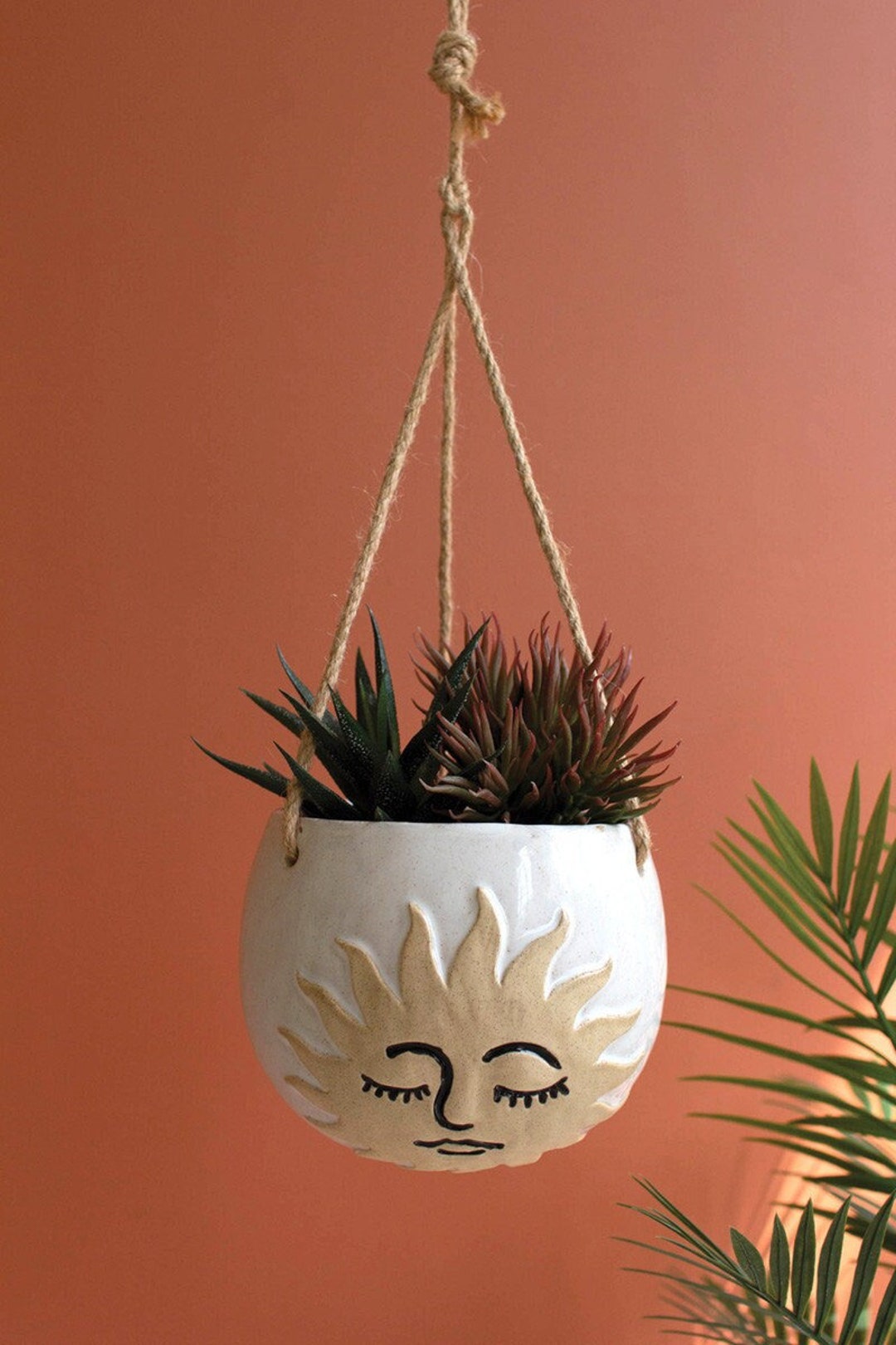 Hanging Planter Ceramic Sun Face - Etsy