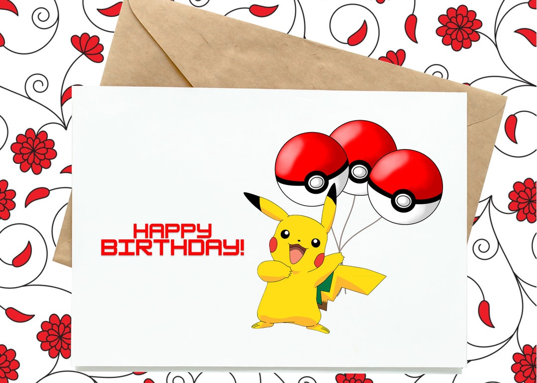 Pokemon Kids Birthday Card, Pikachu Birthday Card, Card for Children's ...