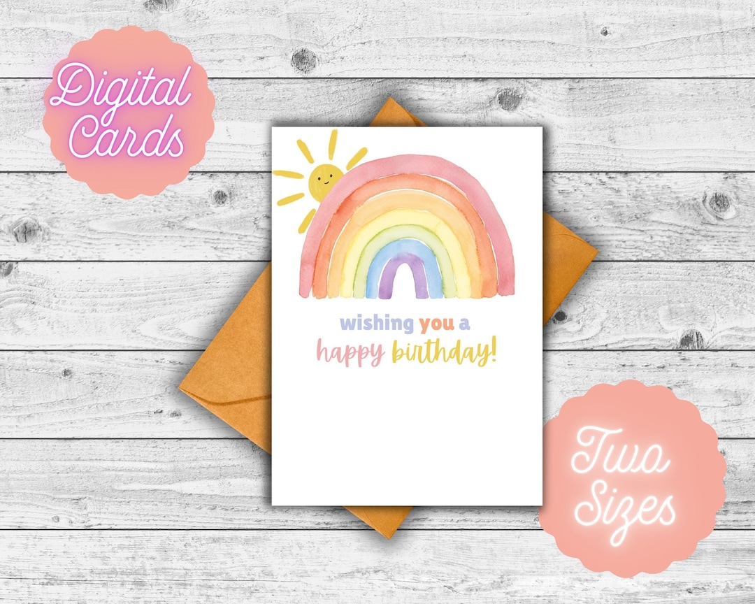 Rainbow Printable Birthday Card for Her - Instant Download, Cute and ...