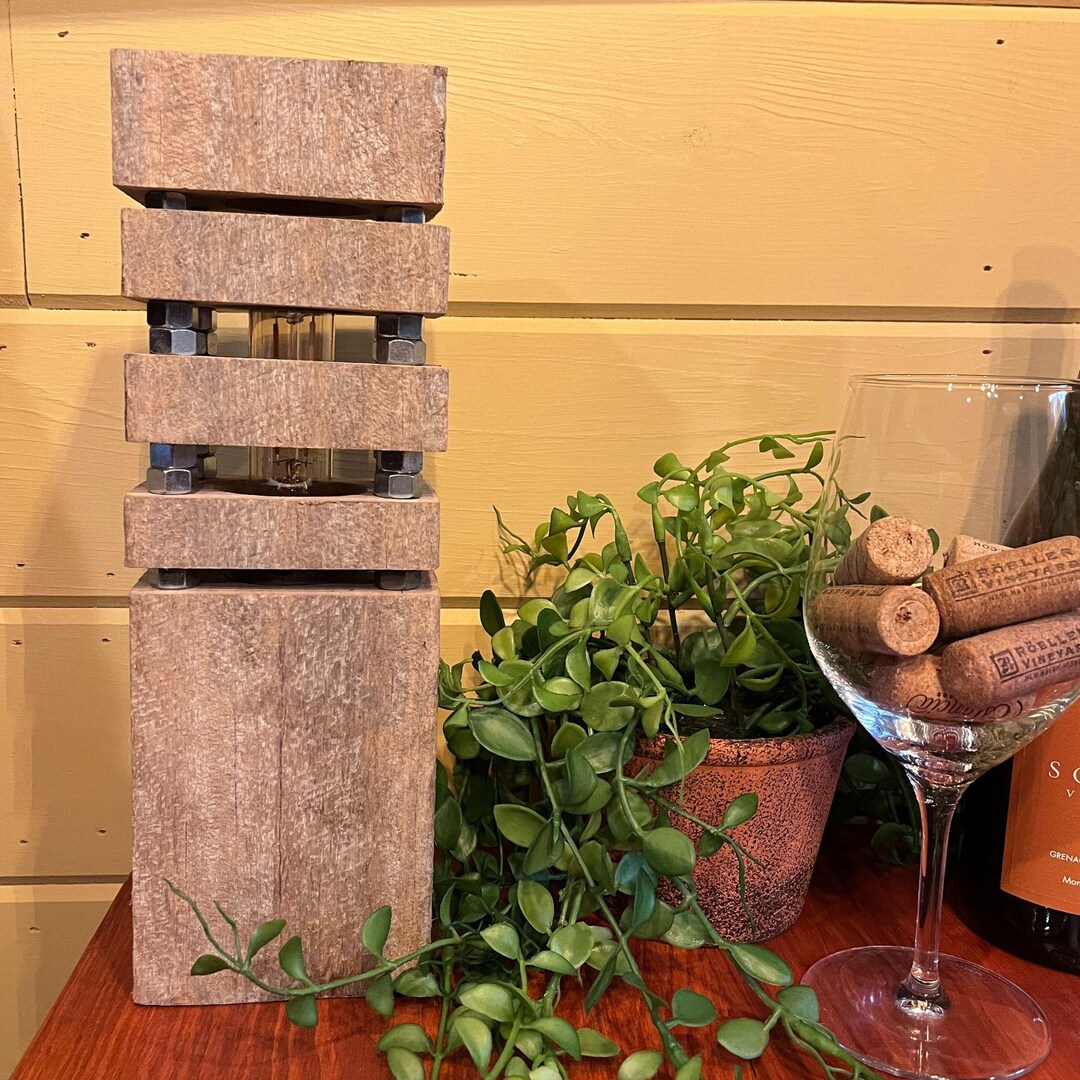 Handcrafted Reclaimed Barn Wood Lamp, Rustic Farmhouse Lamp, Weathered ...