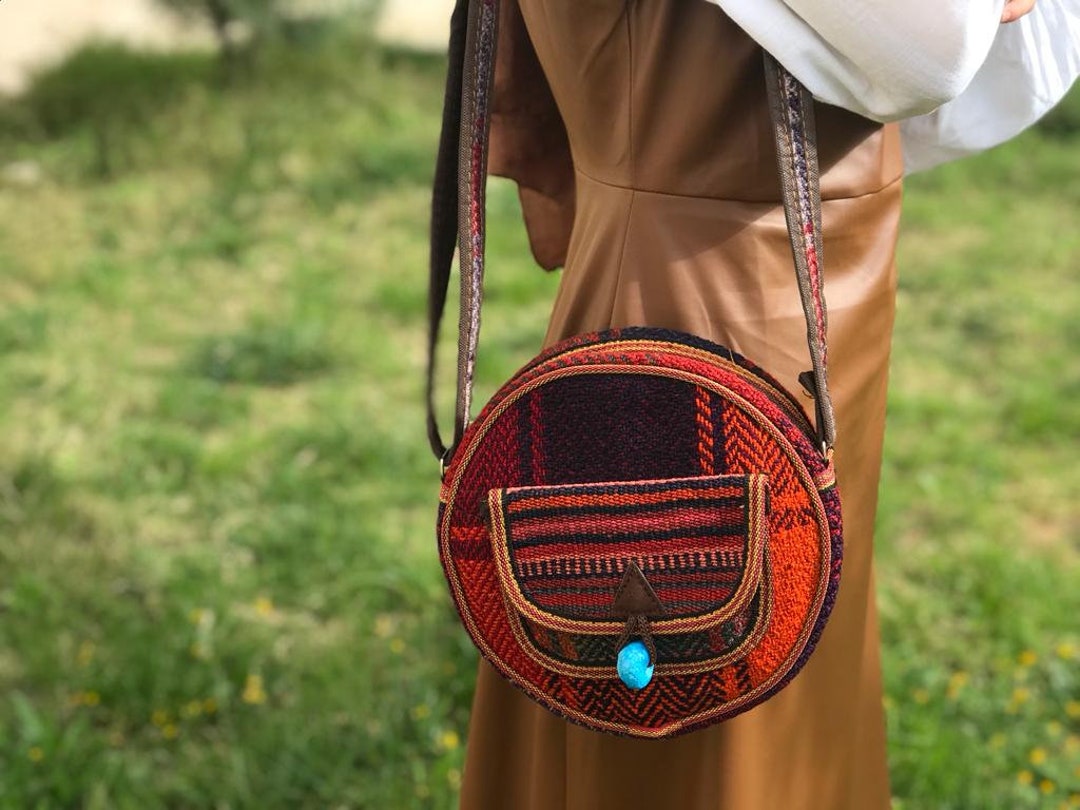 Ethnic Pattern Bag ,handmade Rug Pattern Bag, Kilim Circle Bağ and ...