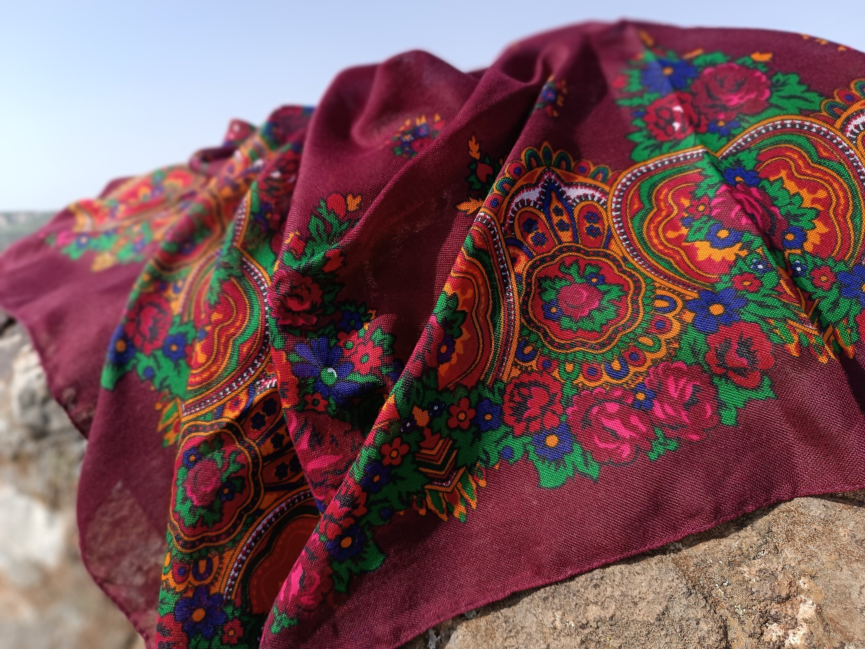 Burgundy Ethnic Folk,vintage Style Scarf,uk Seller,stylish Xmas Gift ...