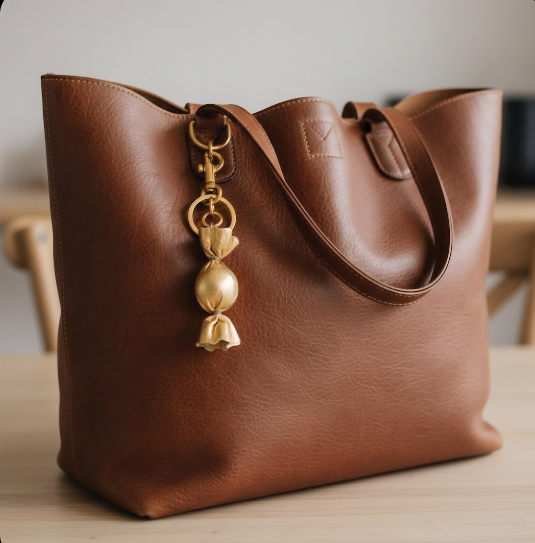 Candy Bag Charm | Metallic Gold Leather Wrapped Bonbon Style Keychain ...