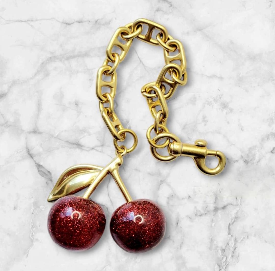 Red Cherry Bag Charm With Chain, Handbag Accessory - Etsy