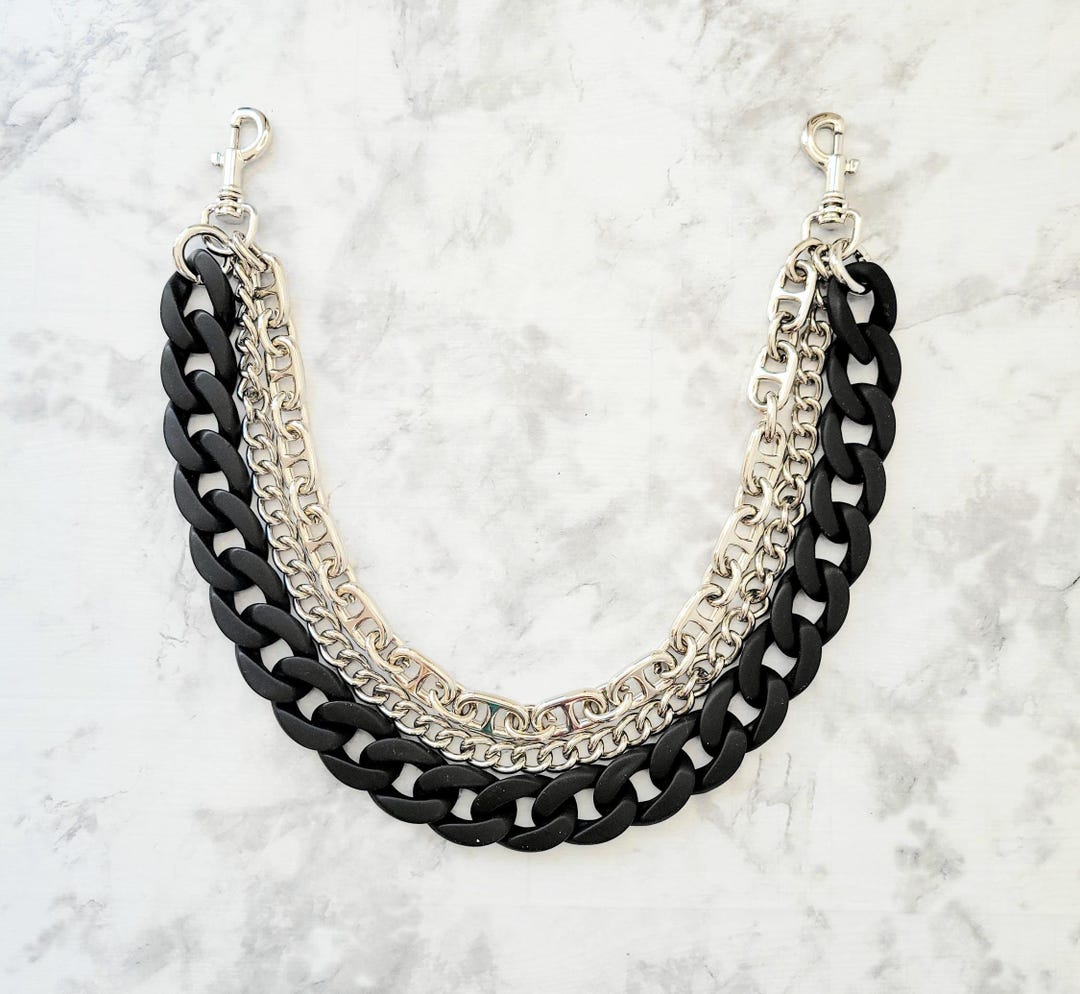 Triple Chain Bag Strap, Silver and Black, Handbag Accessory, Layered ...