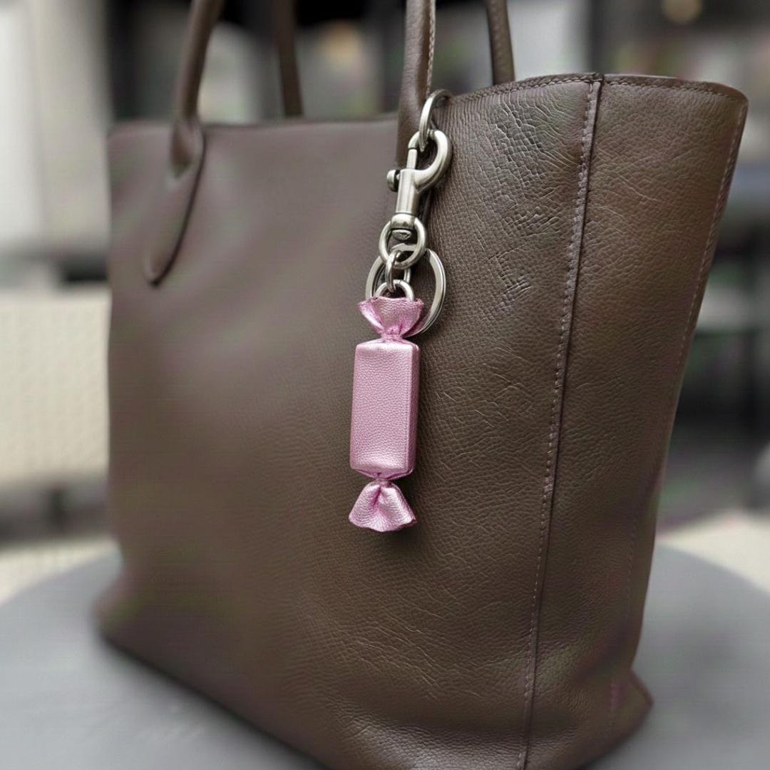 Pink Metallic Candy Bag Charm | Leather Sweets Keychain - Etsy