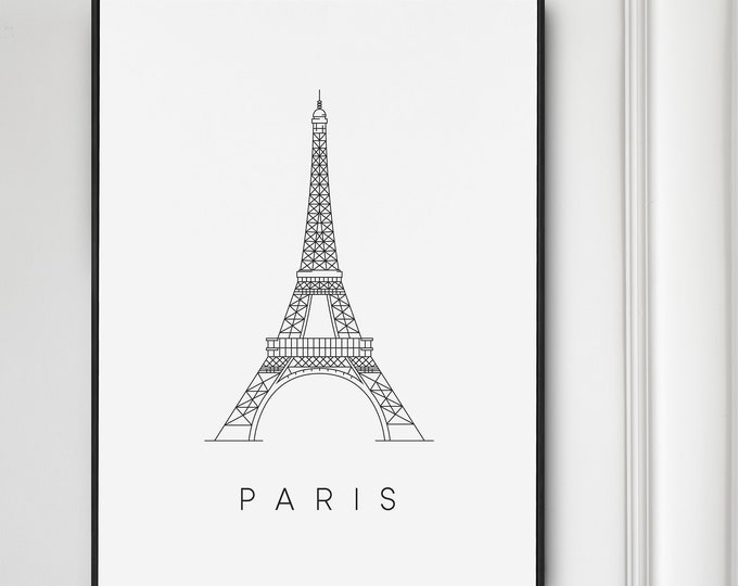 Eiffel Tower Line Art, Eiffel Tower PRINTABLE Art, Printable Paris Art ...