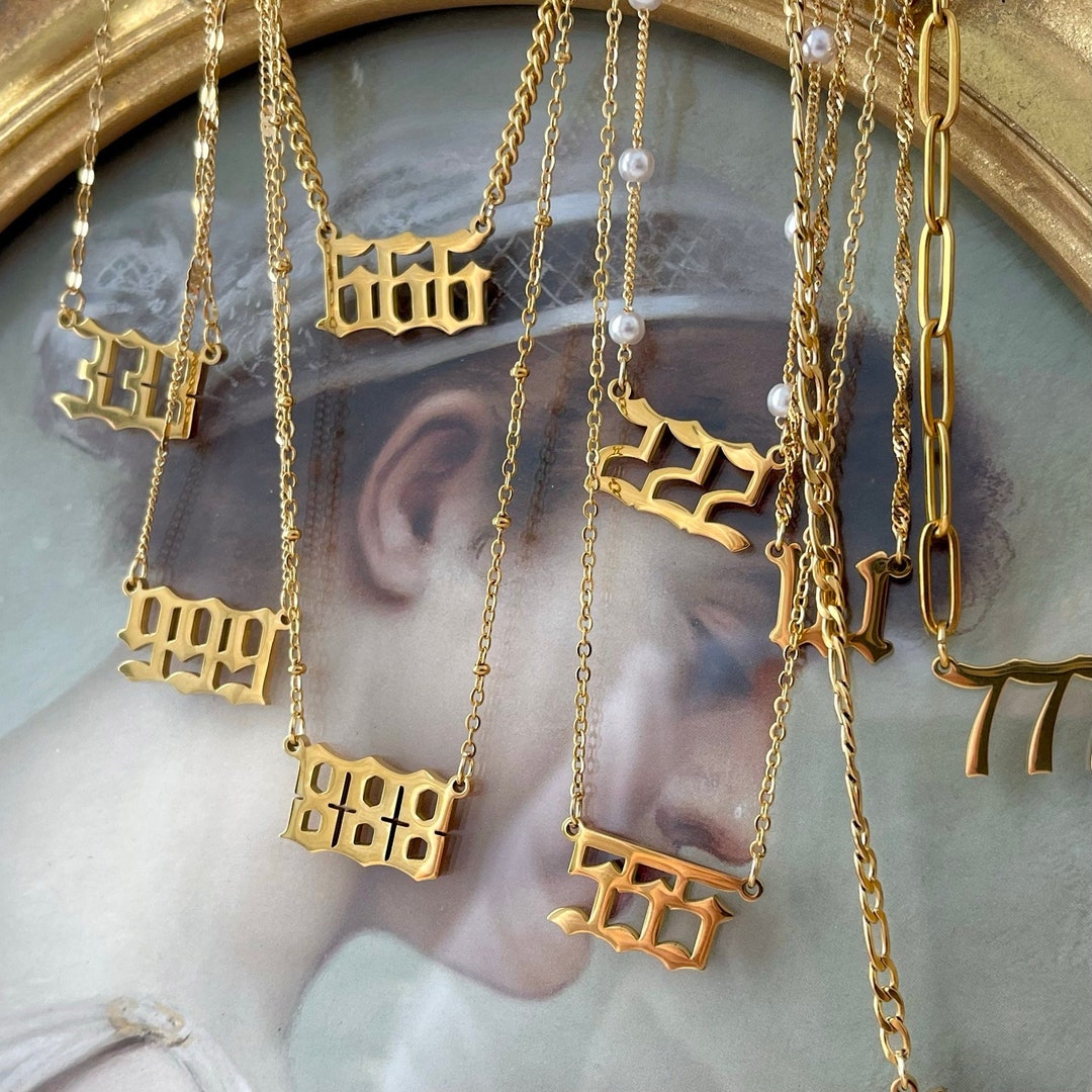 GOLD FILLED Angel Number Necklace Custom Number Collar 111 222 333 444 ...