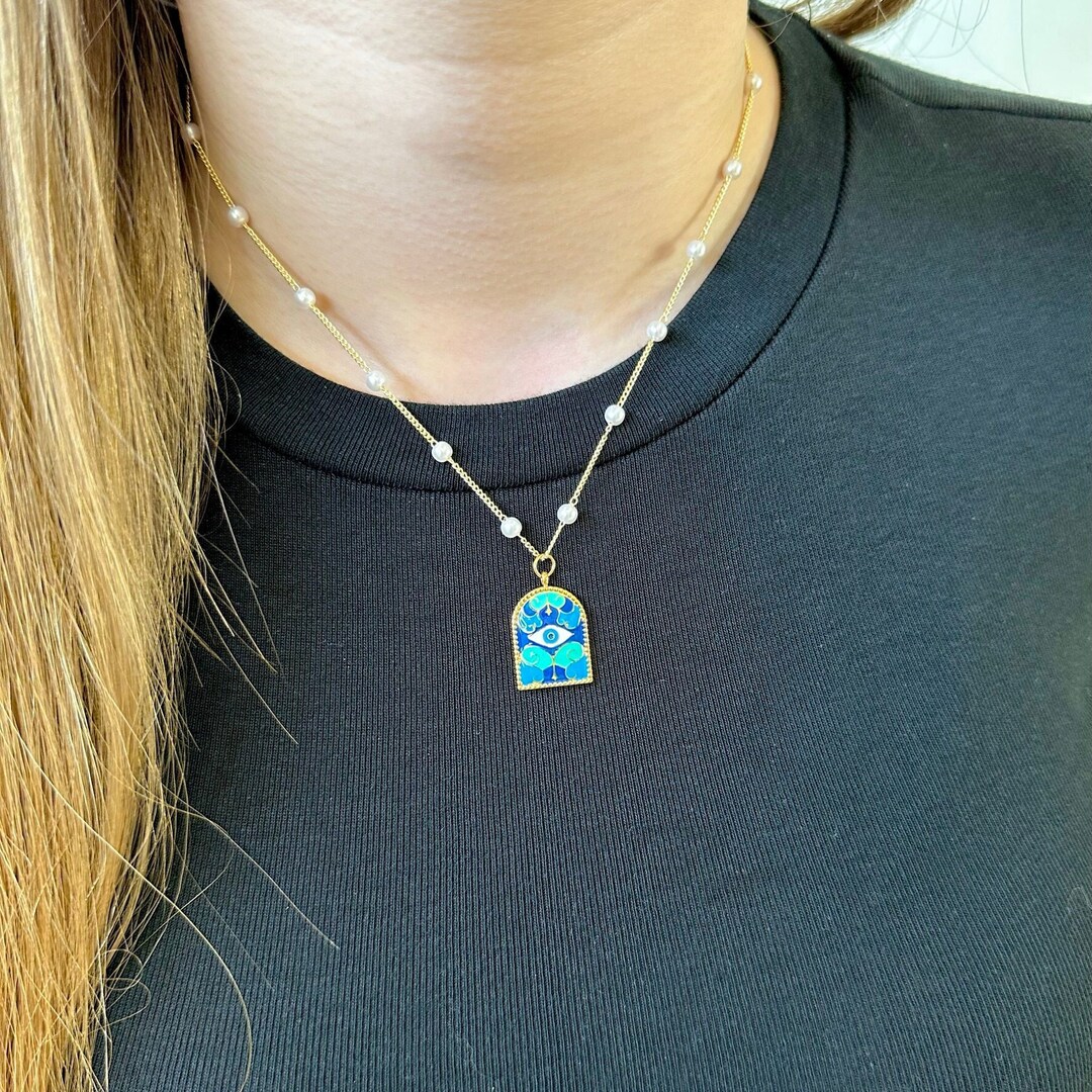 Gold Evil Eye Necklace • Blue Eye Pendant • Evil Eye Charm • Graduation ...