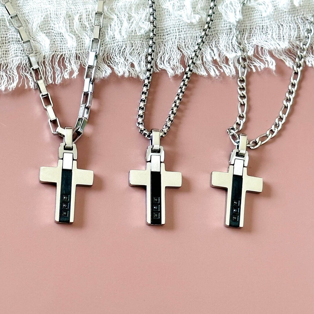 SILVER Plain Cross Pendant Necklace • Best Christmas Gift • Thick Pray ...