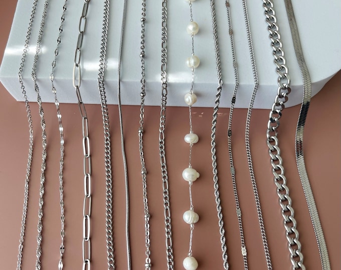 SILVER Stainless Steel Chain Necklace Silver Curb Necklace Chain UNISEX ...