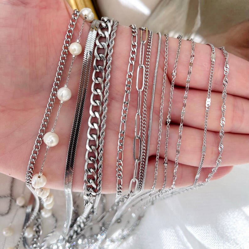 SILVER Stainless Steel Chain Necklace Silver Curb Necklace - Etsy