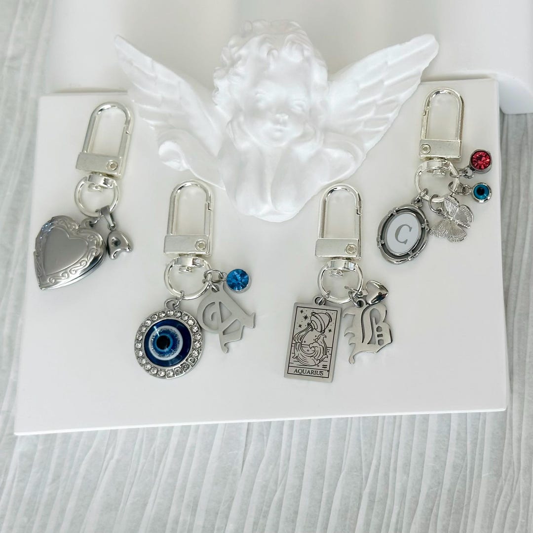 Custom Charm Keychain, Purse Charm Key Holder, Unisex Silver Keychain ...