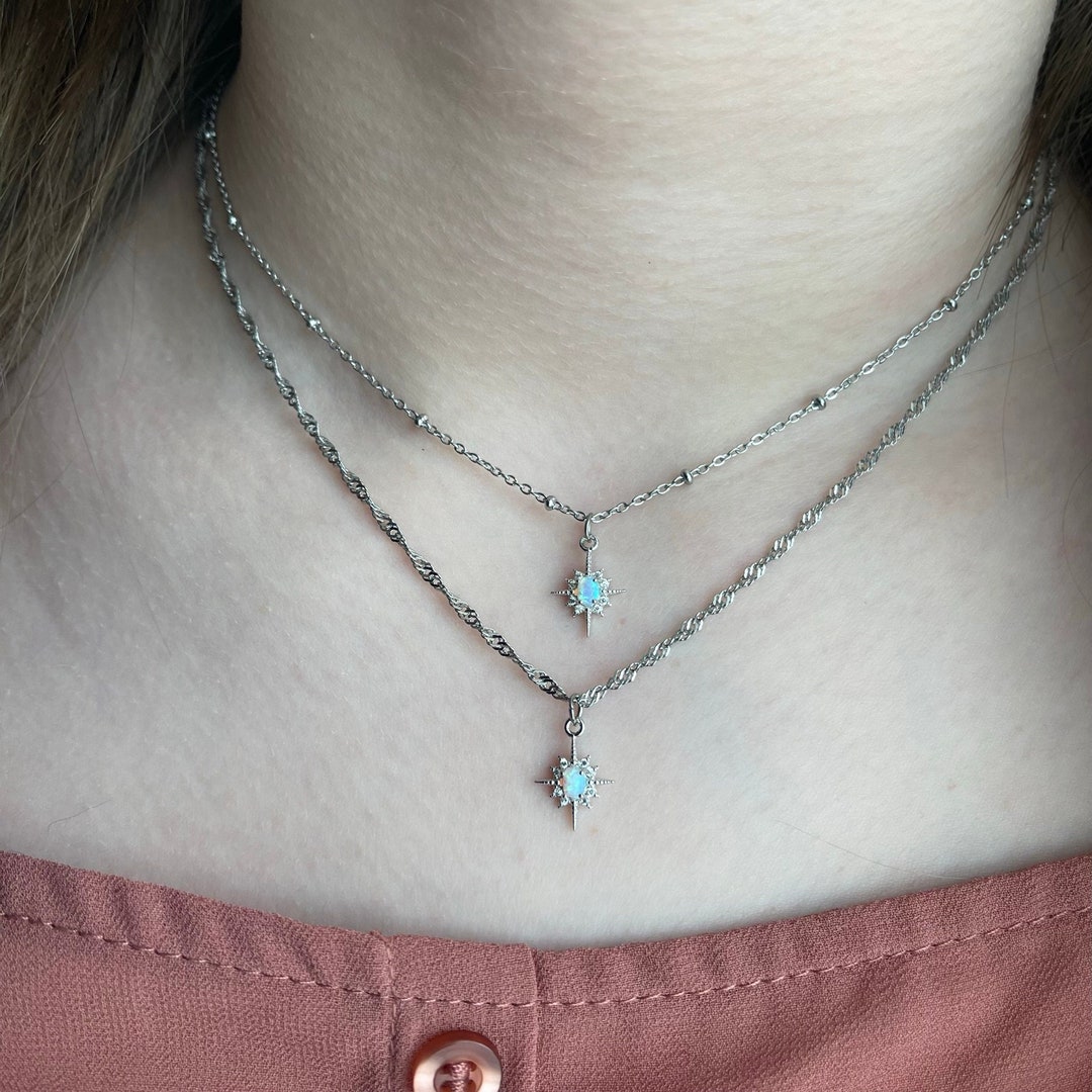 SILVER Opal Star Necklace • Christmas Gift • Minimalist Gemstone ...