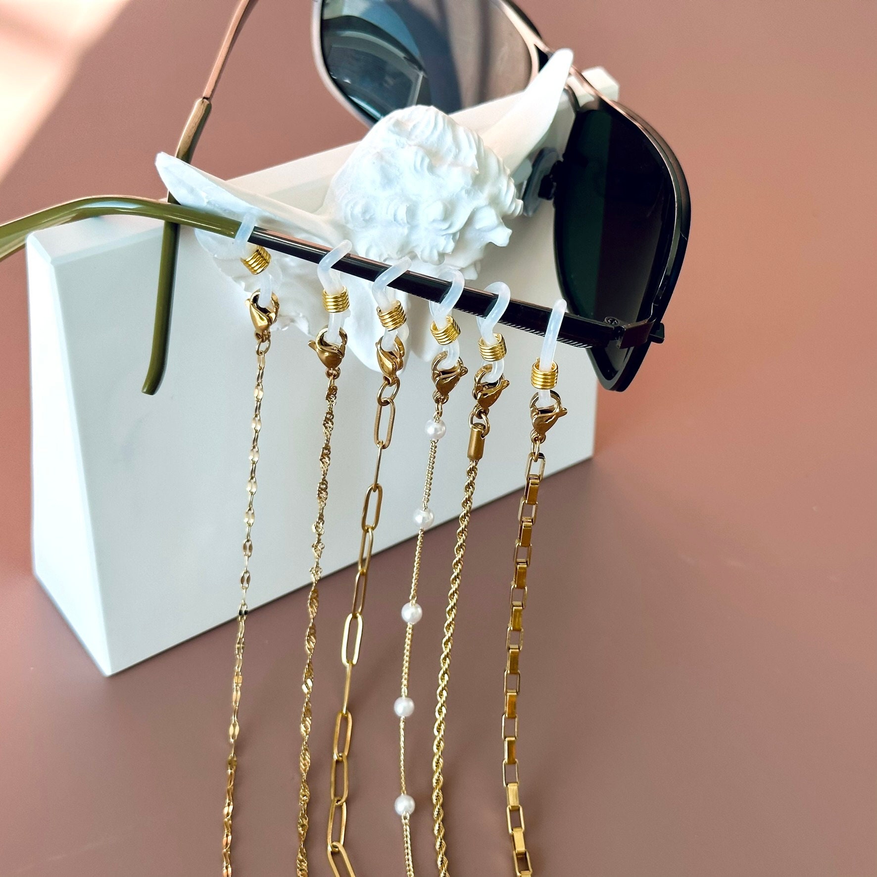 GOLD Gemstone Beaded Chain for Eyeglasses Holder • Best Valentine’s Day ...