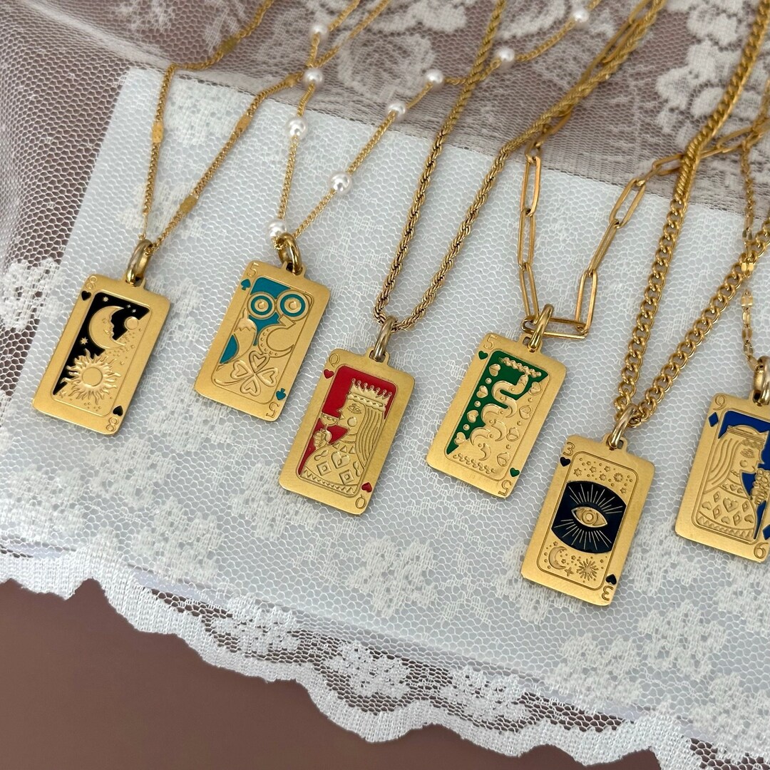Celestial Tarot Card Necklace • Gold Pepper Zodiac Sign Pendant • Best ...