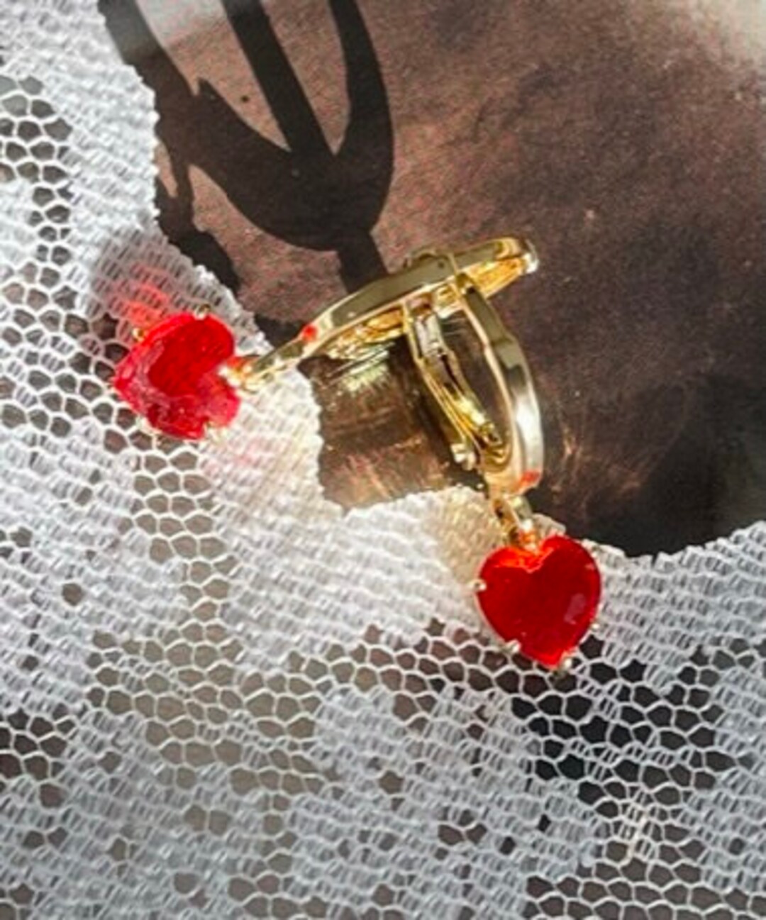 GOLD FILLED Ruby Heart Earrings Red Heart Earrings Ruby Gemstone ...