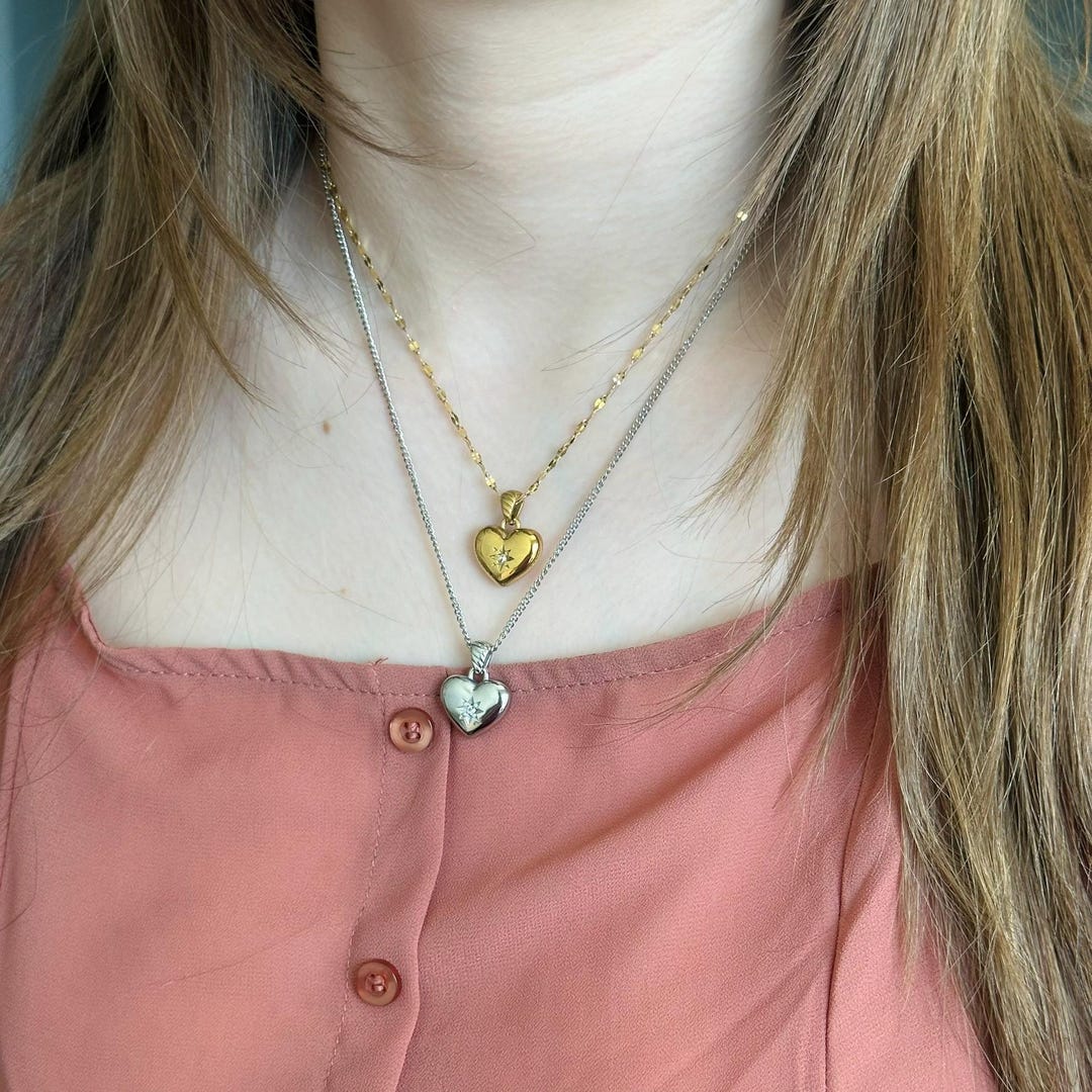 Heart Star Necklace, Gold Love Heart Pendant, Gift for Girlfriend ...