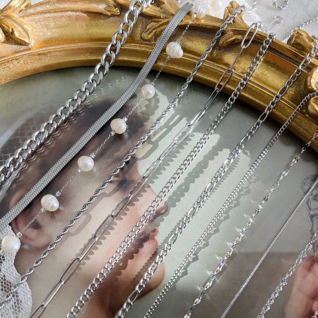 SILVER Chain Necklace Layering Chain Necklace Herringbone Chain Dainty ...