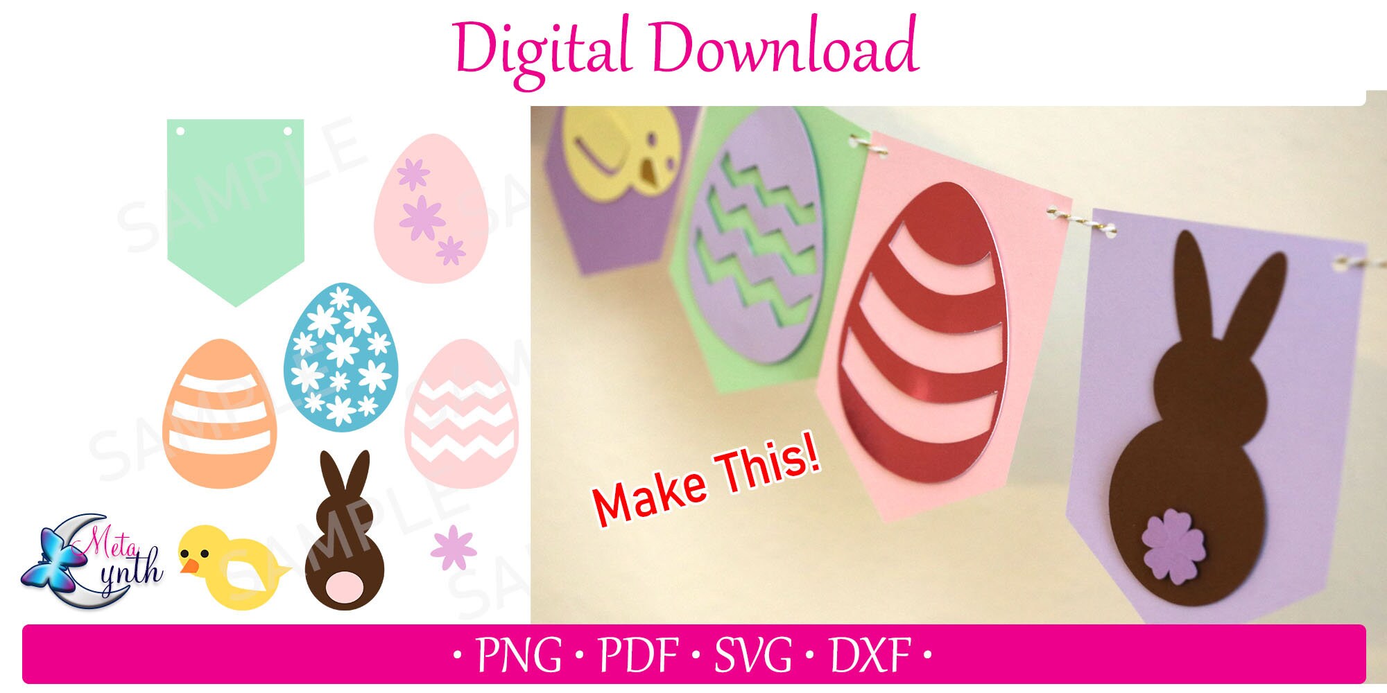 Easter Banner SVG With Eggs Bunnies and Chicks - Etsy