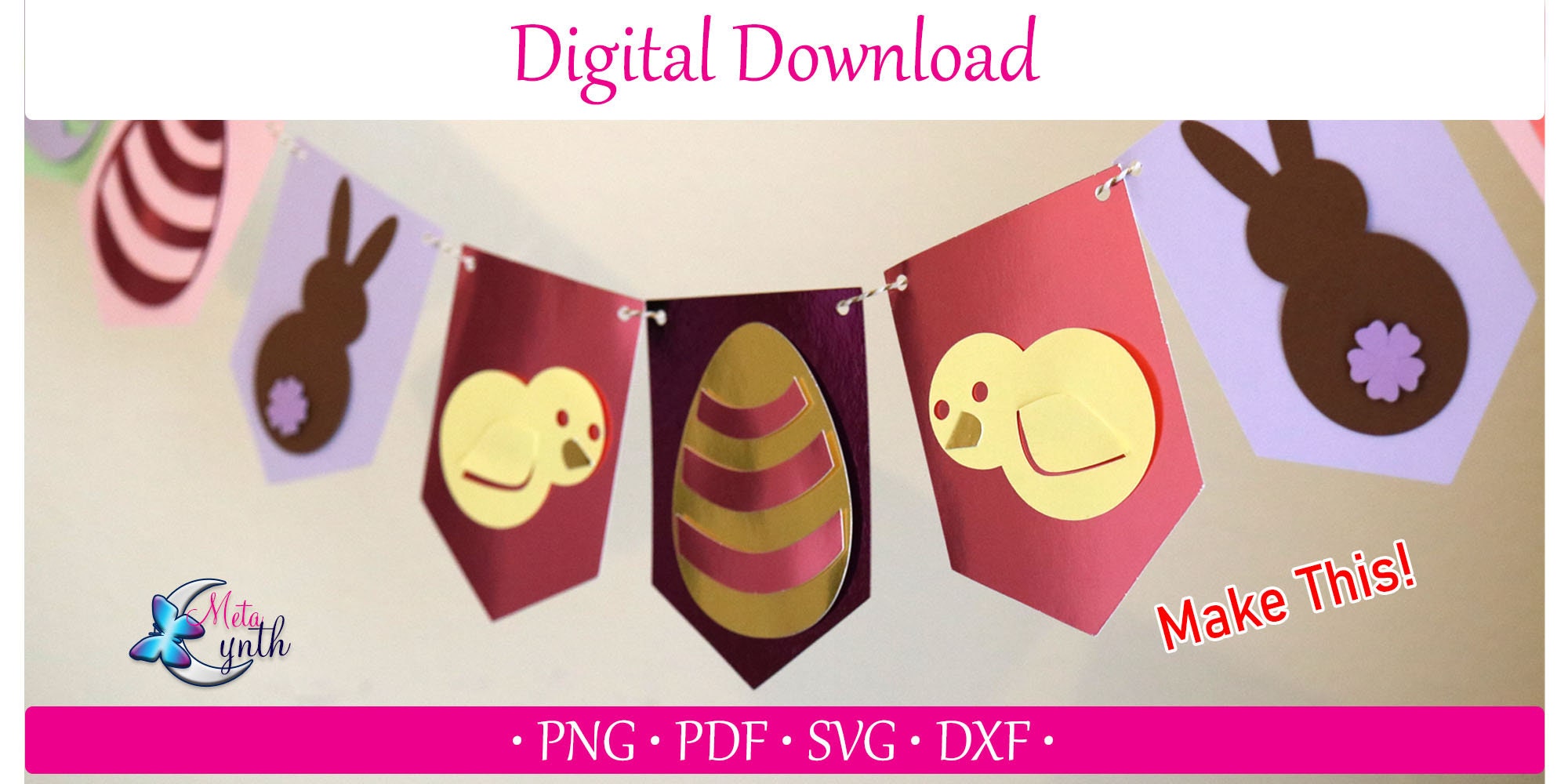 Easter Banner SVG With Eggs Bunnies and Chicks - Etsy