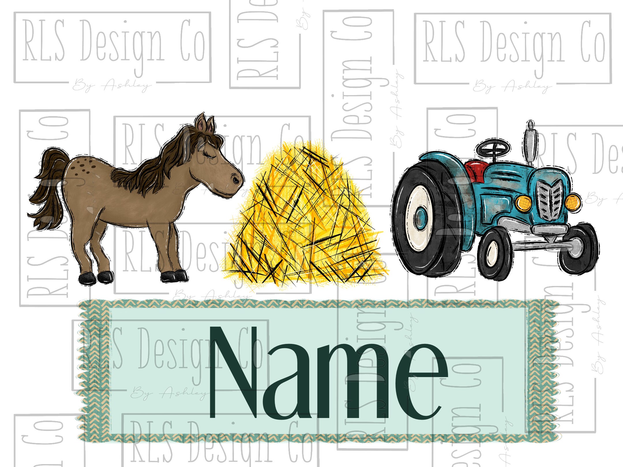 Farm Design With Name Plate Tractor Horse Hay Png Sublimation File ...
