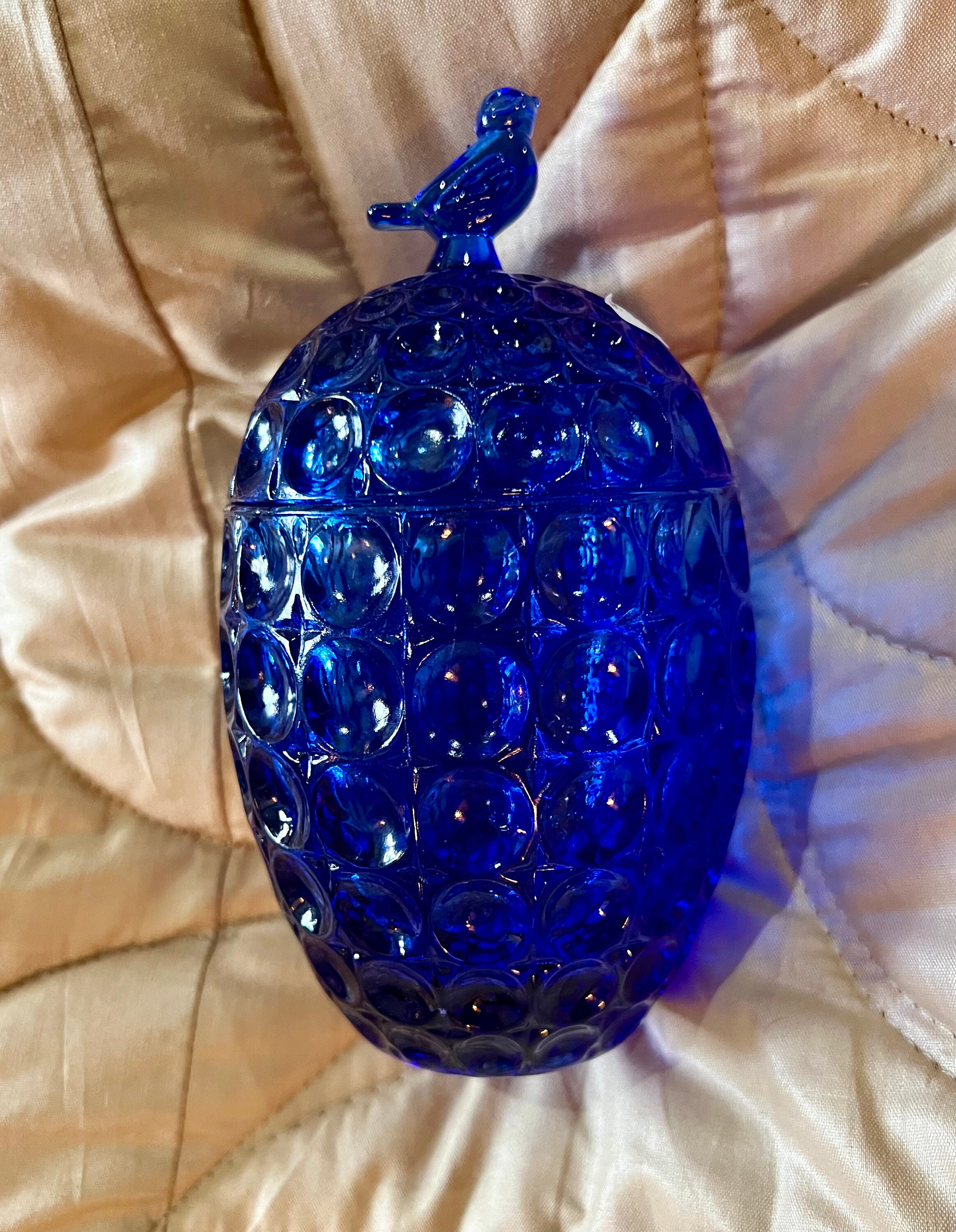 Cobalt Blue Dimple Egg Shape With Bird Knob - Etsy