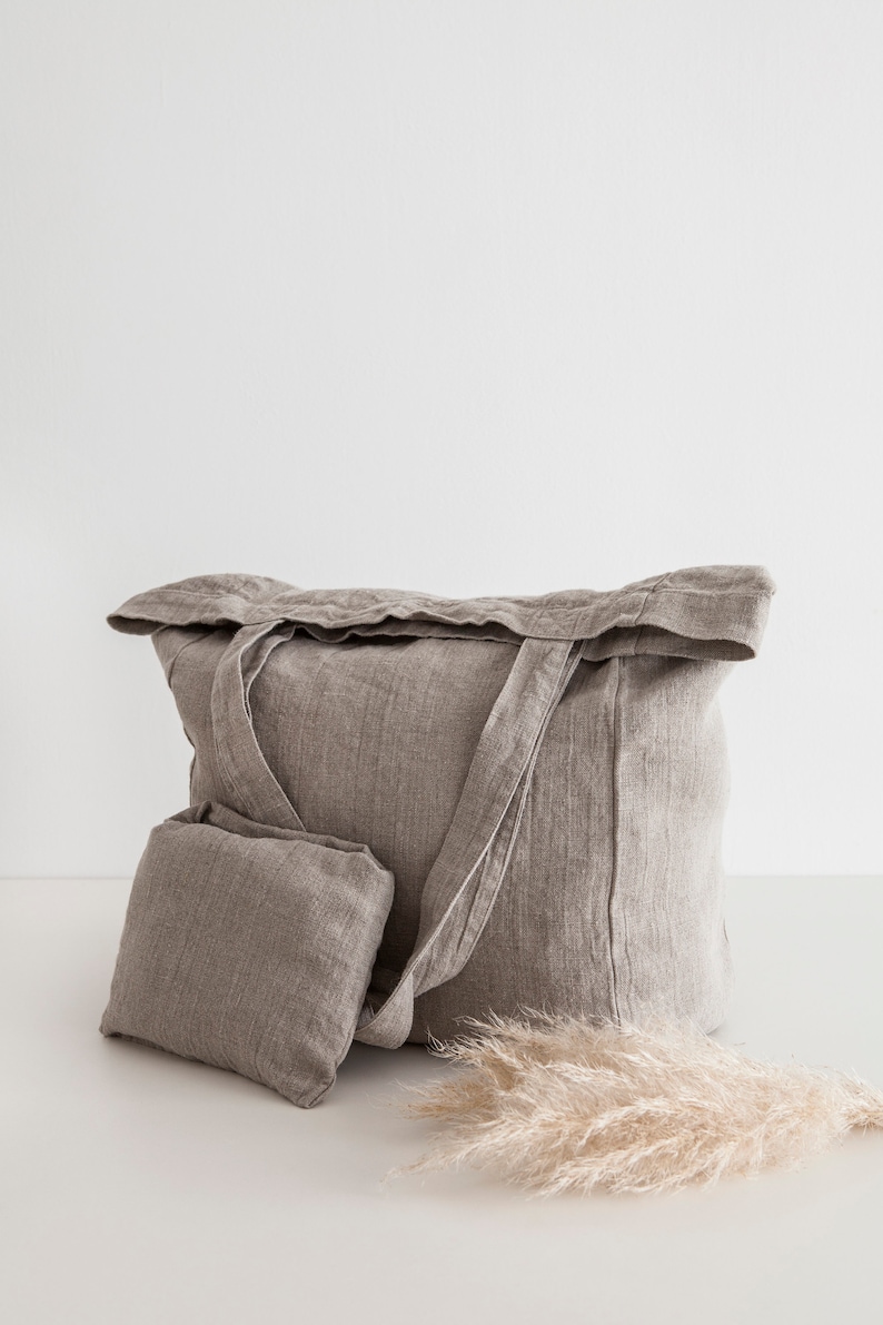 Natural Linen Tote Bag: Reusable Foldable Market Bag, Handmade in ...