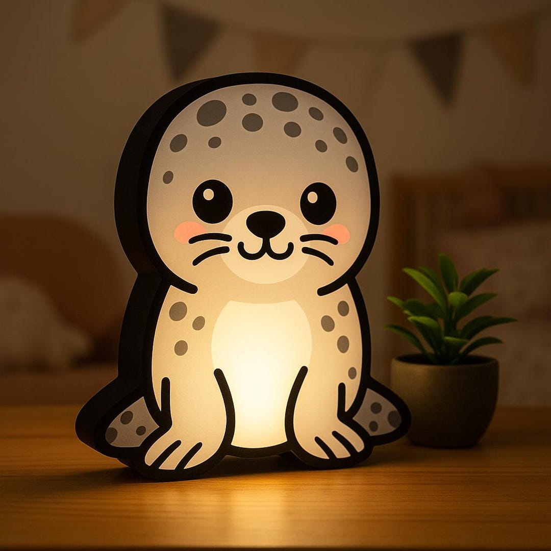 Cartoon Leopard Seal Night Light – 3D Printed Animal Lightbox for ...