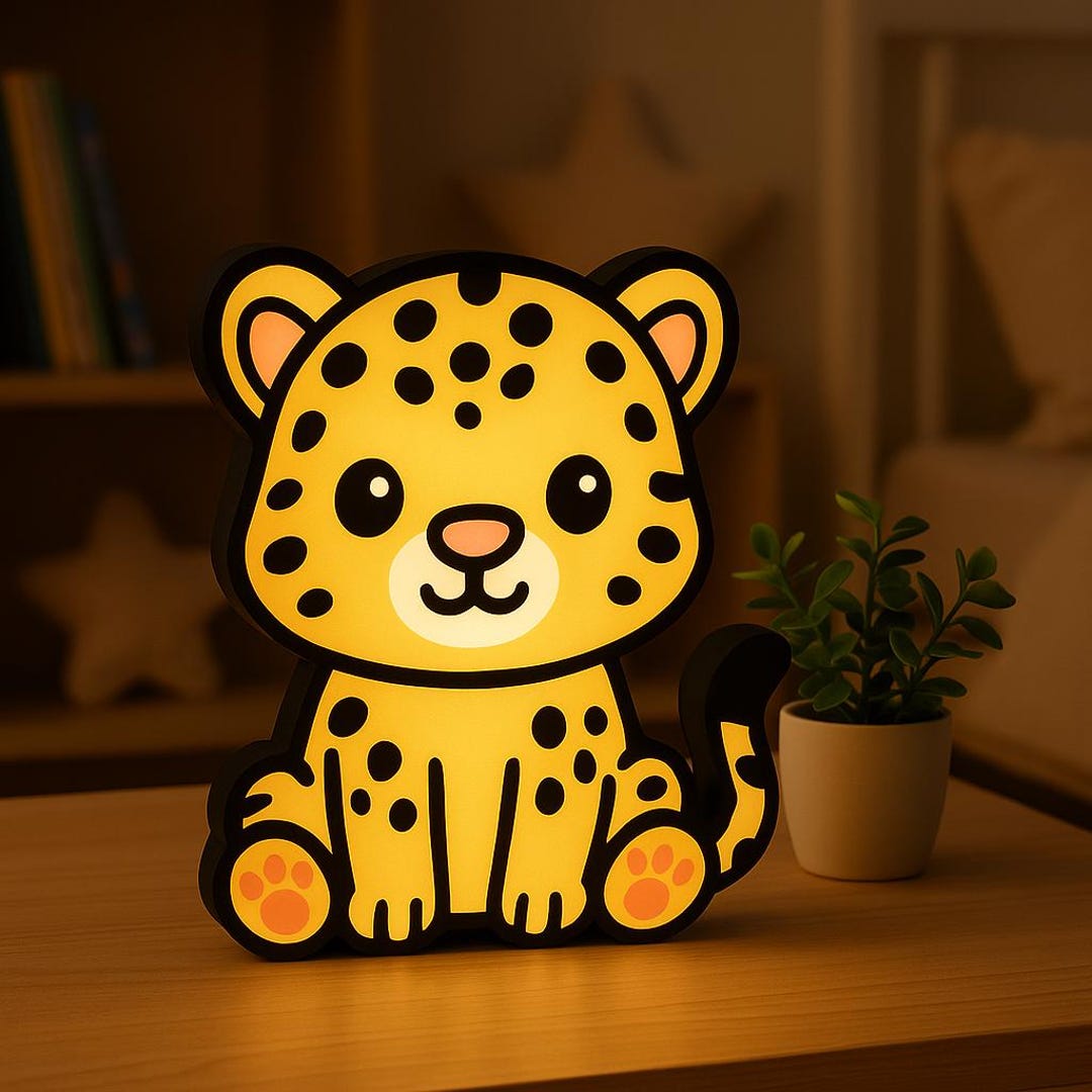 Cartoon Leopard Night Light – Cute Leopard Lightbox – 3D Printed USB ...
