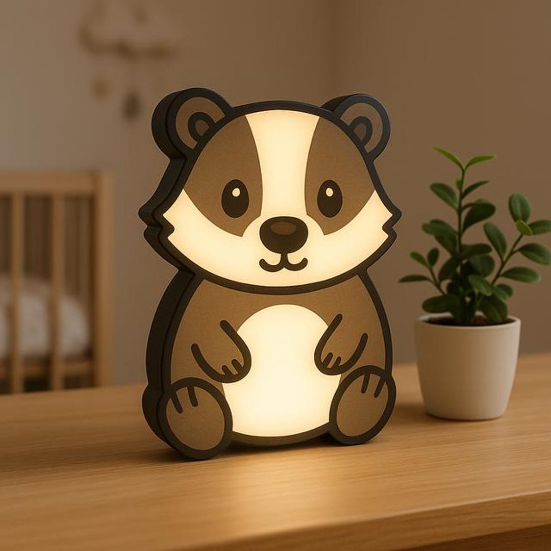 Cartoon Badger Night Light – Cute 3D Animal Lightbox for Kids Room ...