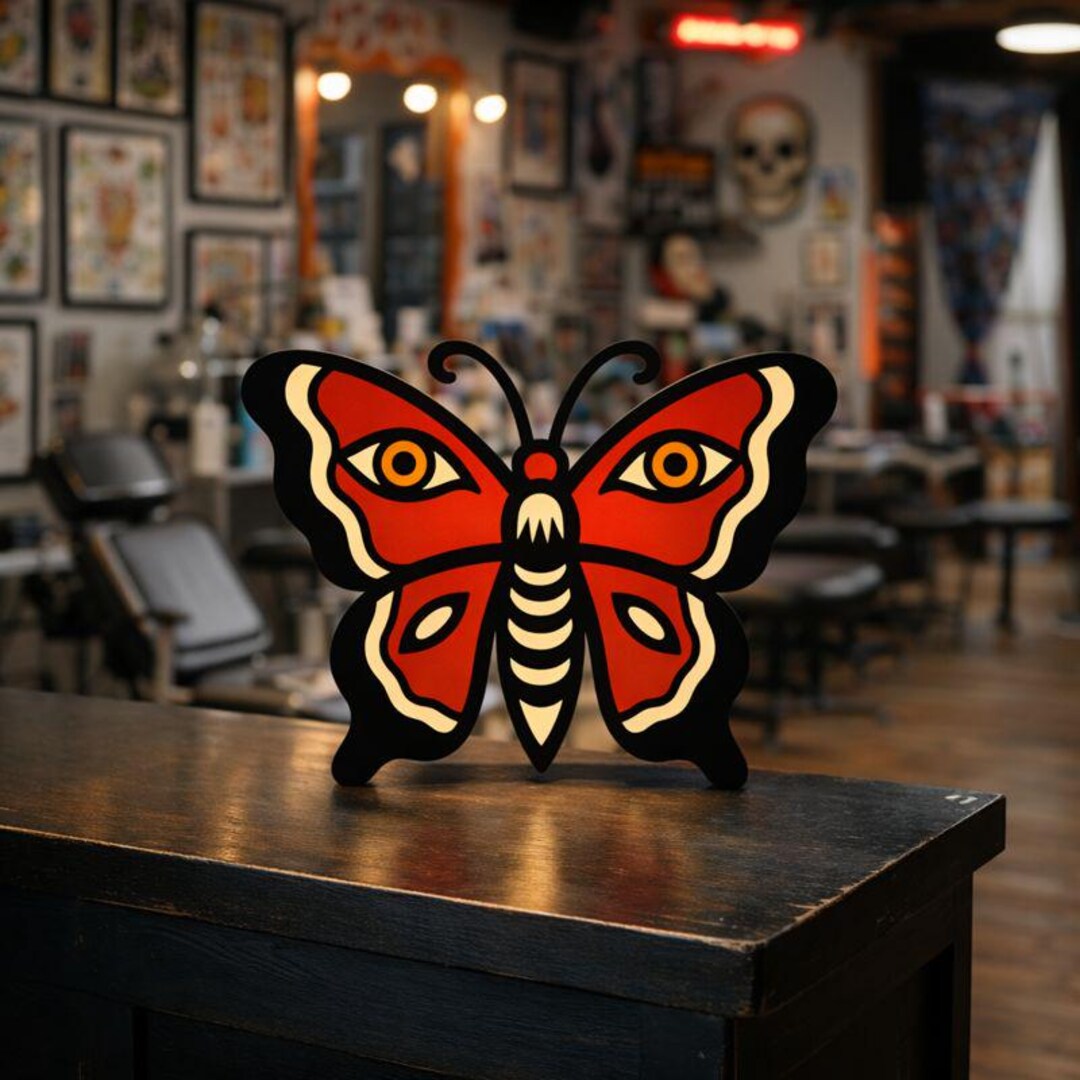 Old School Butterfly Tattoo Lightbox – LED Wall Lamp Tattoo Style ...