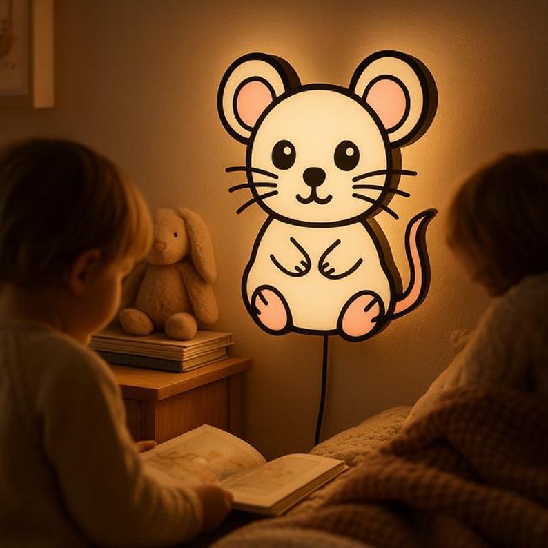 Cartoon Mouse Night Light - Cute Mouse 3D Lightbox - Children's Room ...