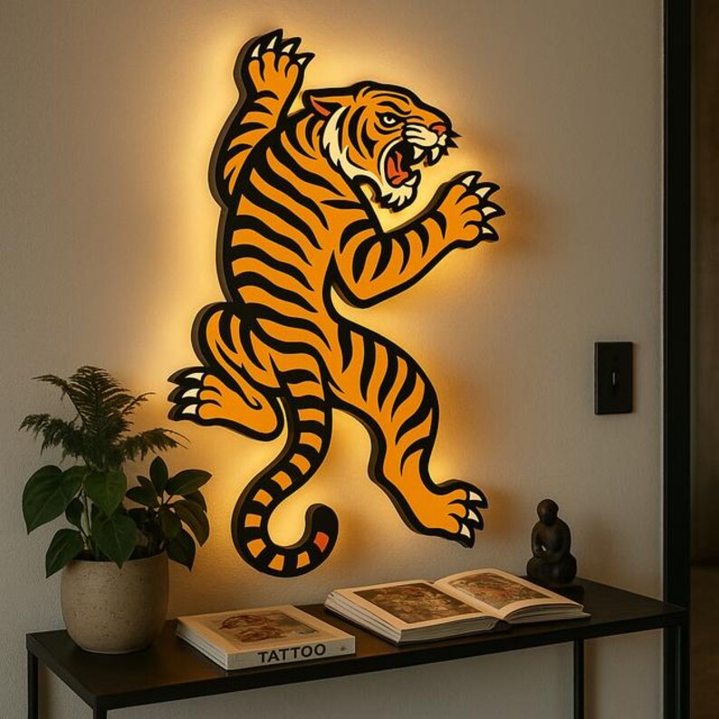 Tattoo Lightbox Tiger – 3D Printed LED Wall Lamp – Atmospheric Wall Art ...