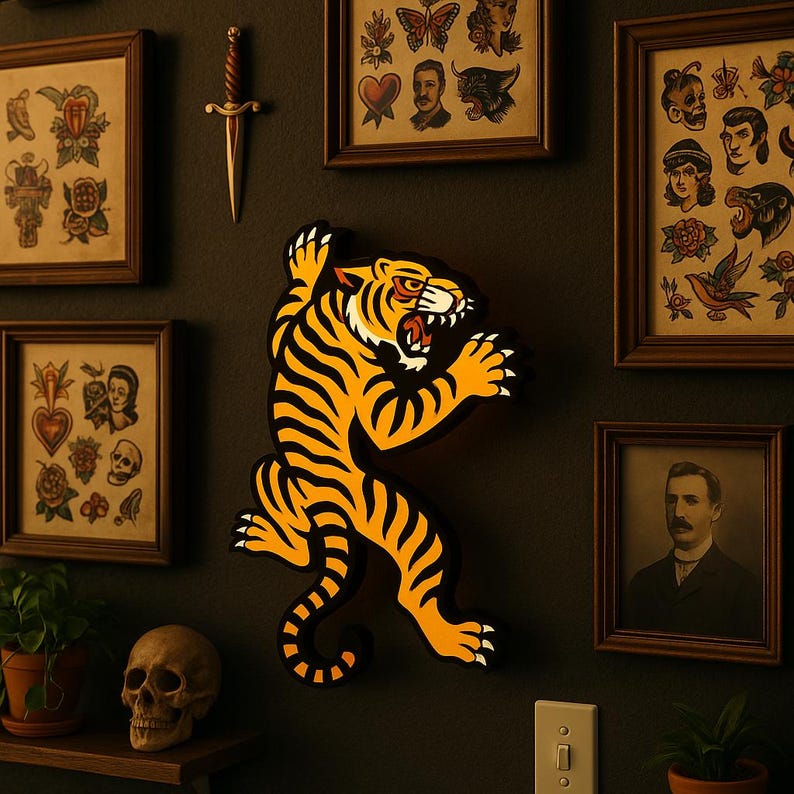 Tattoo Lightbox Tiger – 3D Printed LED Wall Lamp – Atmospheric Wall Art ...