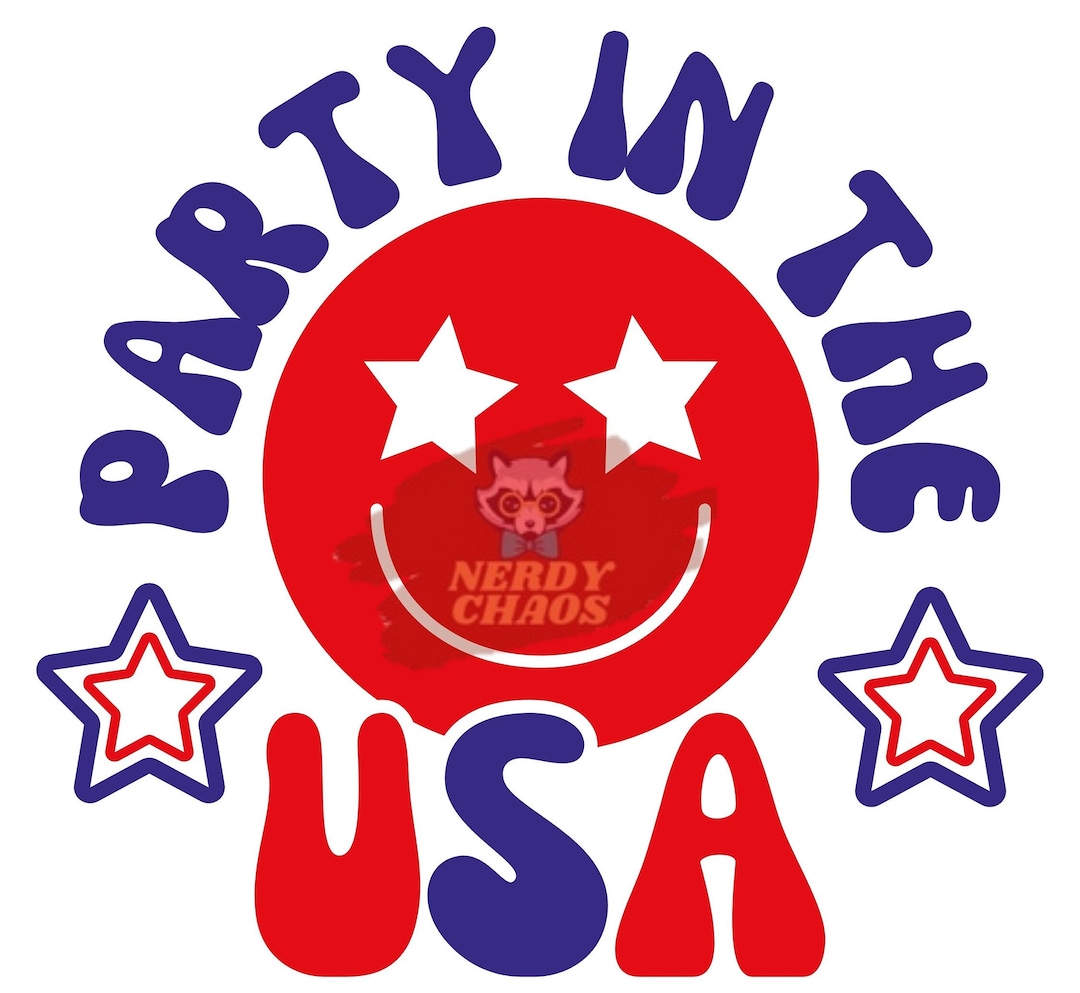 Party in the USA Smiley Face Design: Patriotic PNG SVG (digital ...