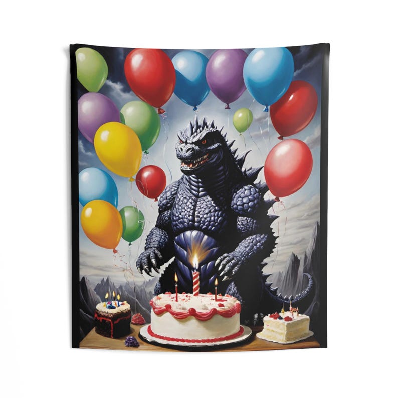Godzilla Birthday Theme Indoor Wall Tapestries, Dark Godzilla Birthday ...