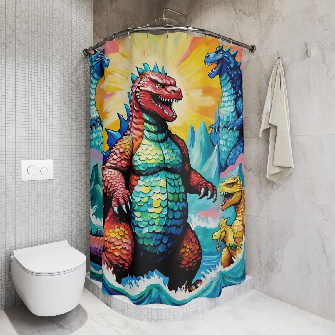 Rare Red Godzilla Traditional Japanese Style Shower Curtain 71x74 ...