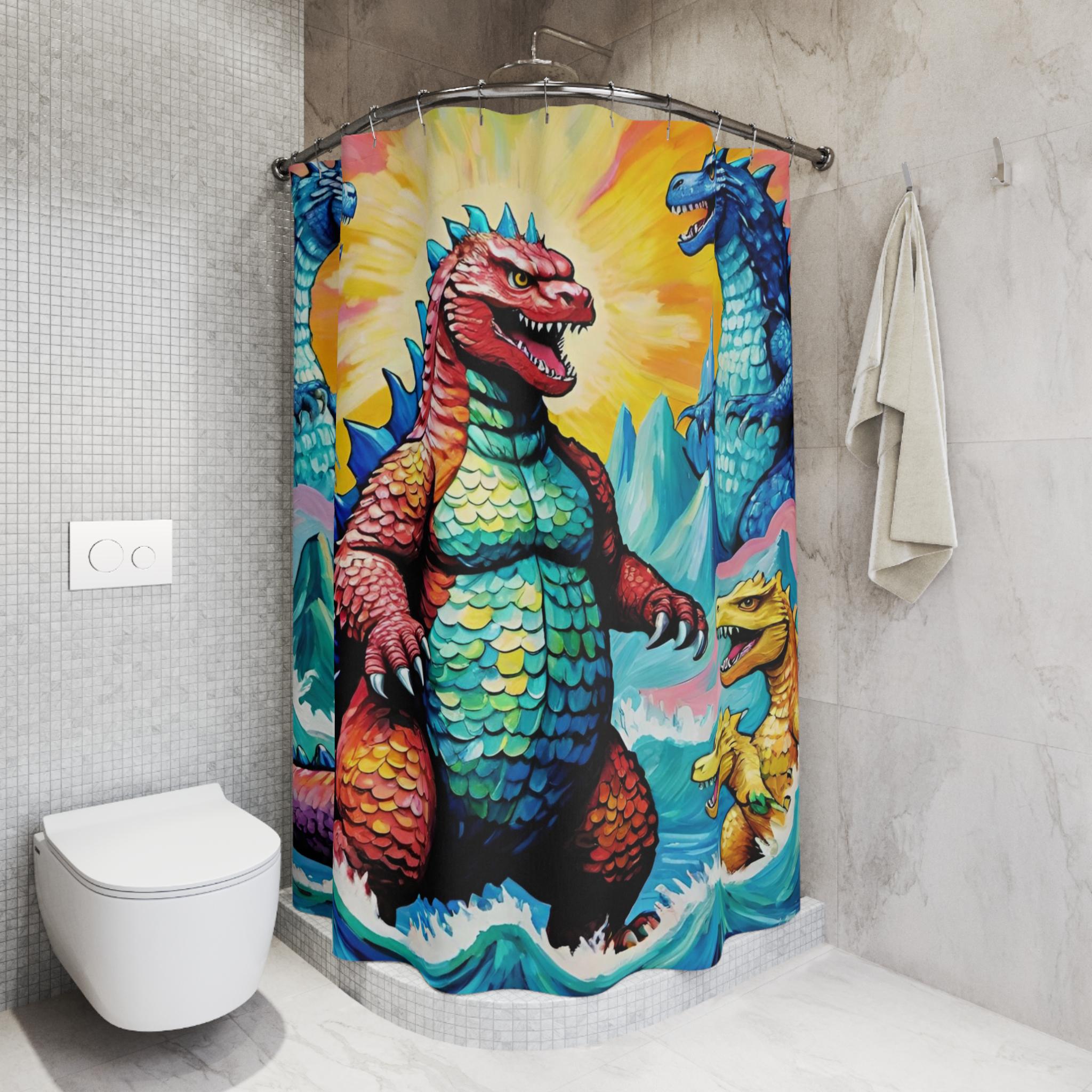 Rare Red Godzilla Traditional Japanese Style Shower Curtain 71x74, Godzilla World Impressionist ...