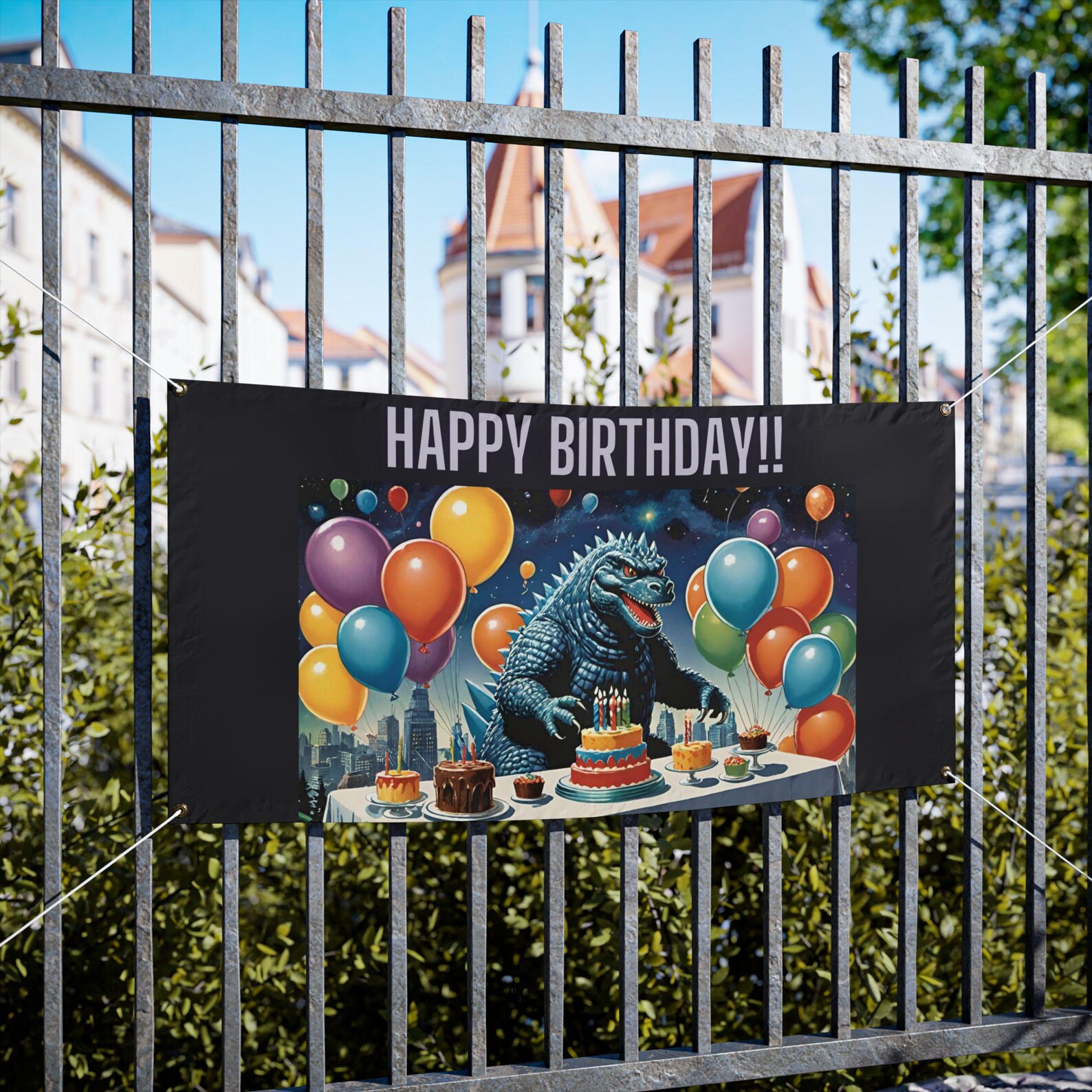 Happy Birthday Godzilla Banner, Godzilla Birthday Decoration Vinyl ...