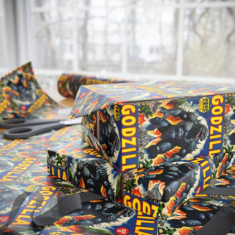 Godzilla Gift Wrap Paper, Vintage Godzilla Wrapping Paper, Birthday ...